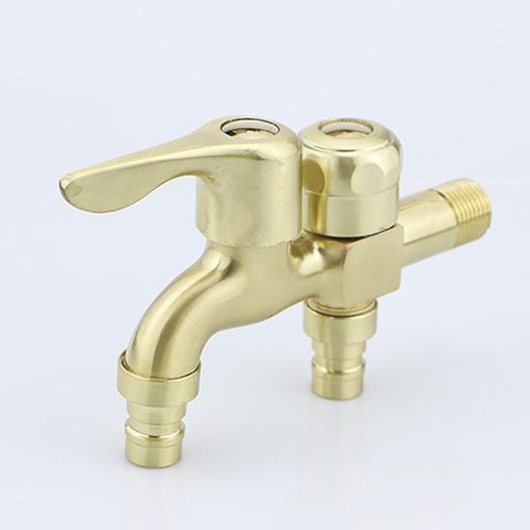 Buy Gold Double Water Outlet Washing Machine Faucet Brass Tap Polished ...