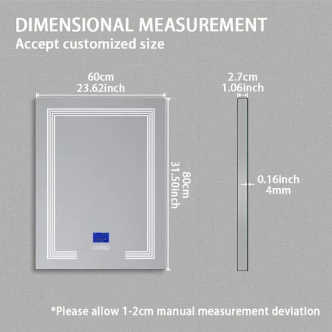Buy Rectangular Wall Mirror Clock Temperature Display Blue Speaker ...