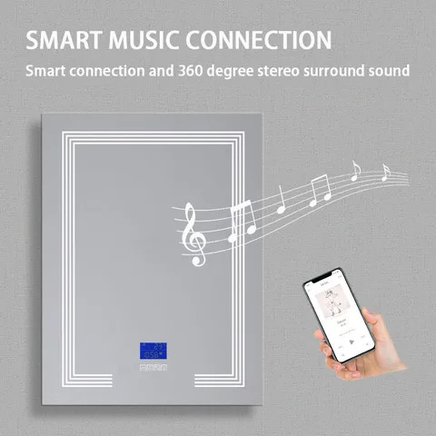 Buy Rectangular Wall Mirror Clock Temperature Display Blue Speaker ...