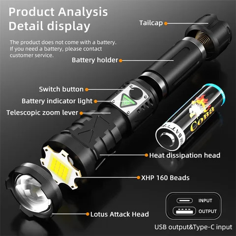 Buy Self Defense Flashlight Tactical Zoom Super Bright Led Rechargeable ...