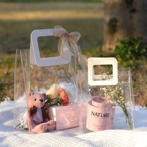 Buy Transparent Pvc Clear Gift Bag With Leather Handle For Christmas ...