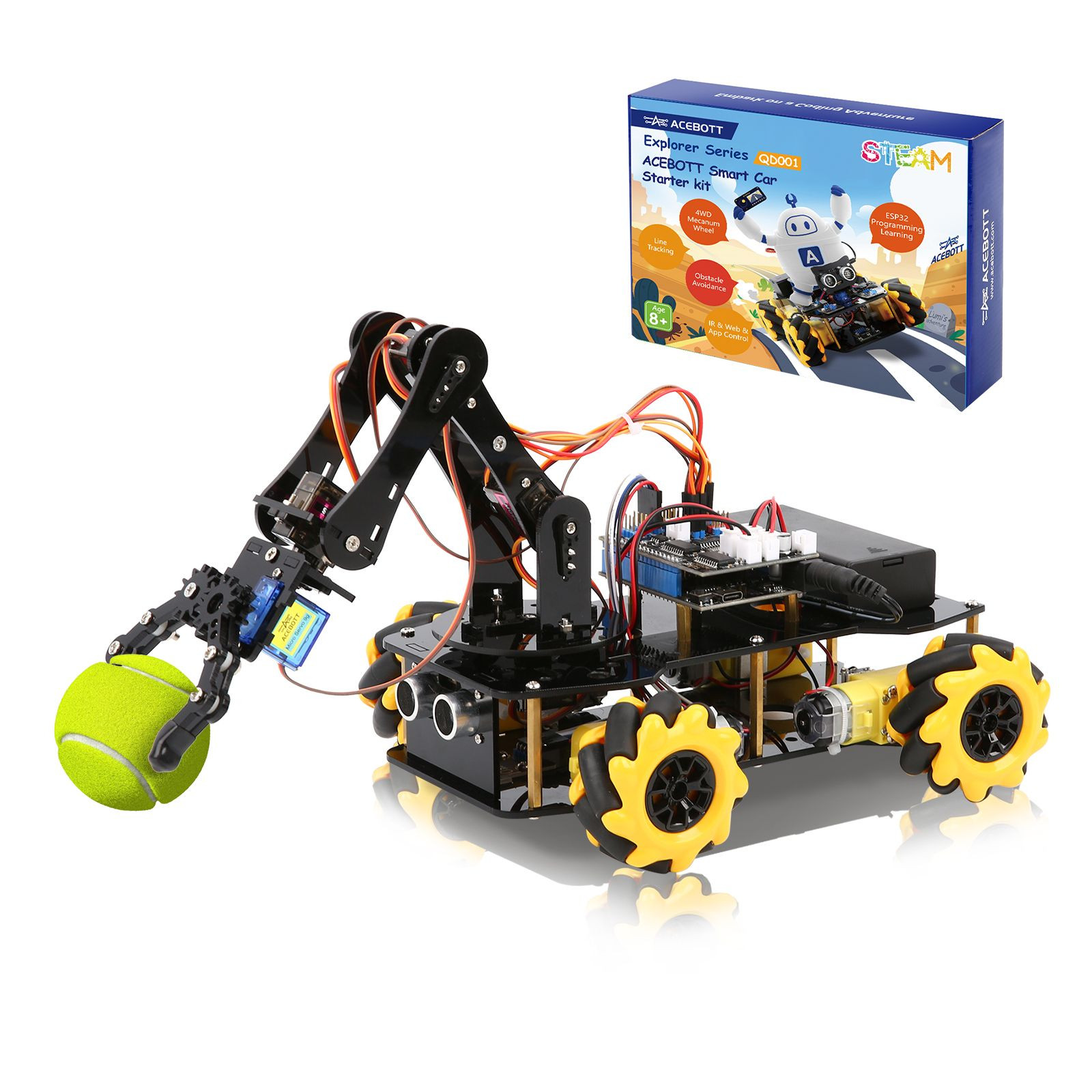 Buy Acebott 5dof Smart Robot Arm Car Kit 4wd Remote Control Car Compatible With Arduino Python ...