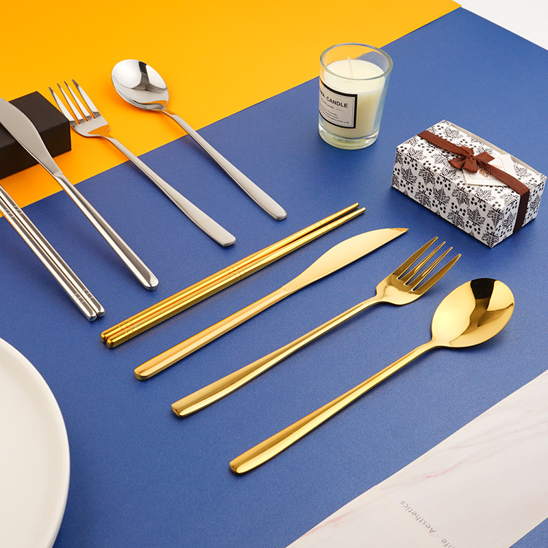 Buy Korean Cutlery Set Blue Stainless Steel 4pcs Spoon Fork Knife And ...