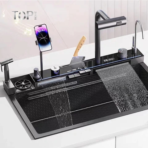 Buy Multifunctional Kitchen Sink Taps Touch Stainless Steel Waterfall ...