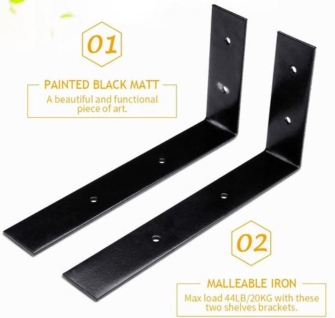 Buy Shelf Bracket 8 Inch Black L Angle Support Heavy Duty Industrial ...