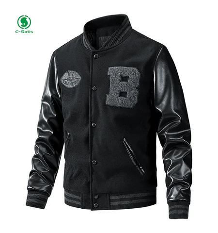 Buy Trendy Mens Baseball Bomber Jacket Solid Pattern With Zipper ...