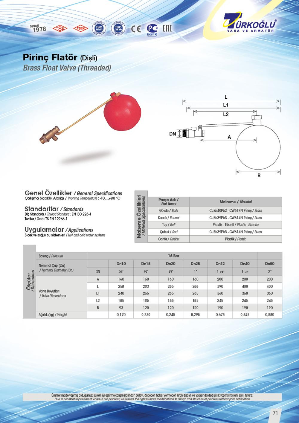 Buy 1/2 Copper Ball Float Valve from SENSOYLAR KLAPE TESISAT ...