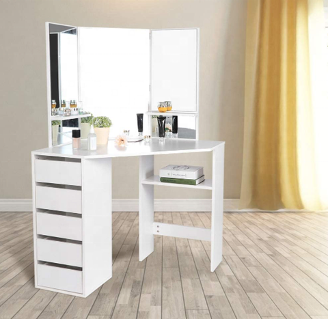 Buy Bedroom Furniture White Corner Curved Dressing Table Dressing Table ...