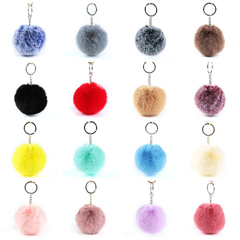Buy Colorful Furry Puff Ball Keychain Faux Rabbit Pink Fur Ball Pom Pom ...