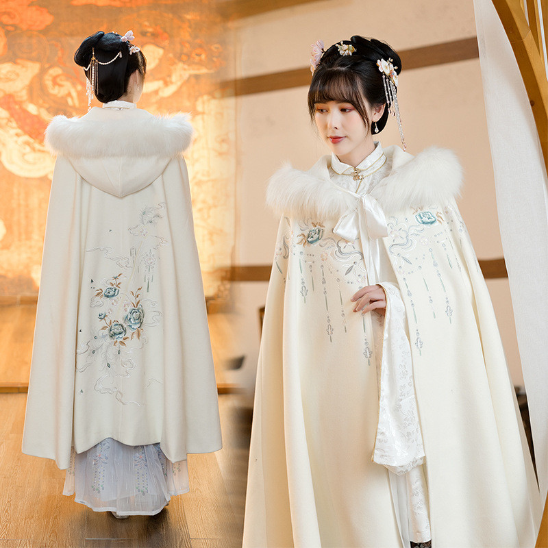 Buy Embroidered Hooded Cloak Womens Winter Cape Coat Fur Coat Chinese ...