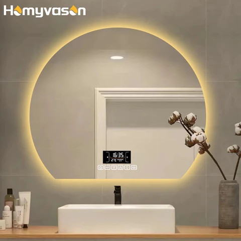 Buy Frameless Led Lighted Customized Backlit Smart Half Circle Bath ...