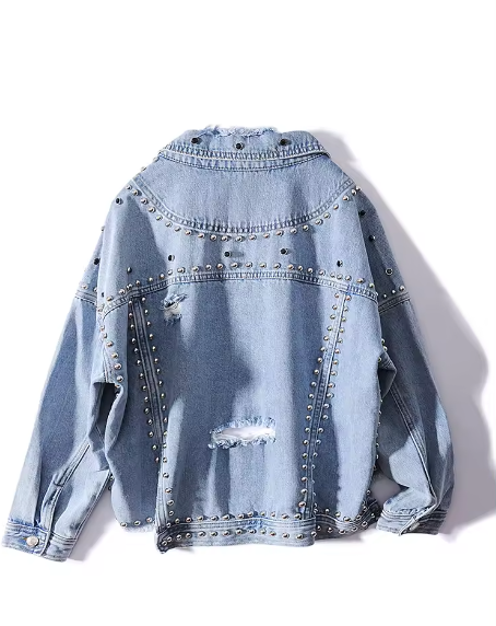 Buy Custom Rivets Plus Size Vintage Women's Blue Denim Ripped Jeans ...
