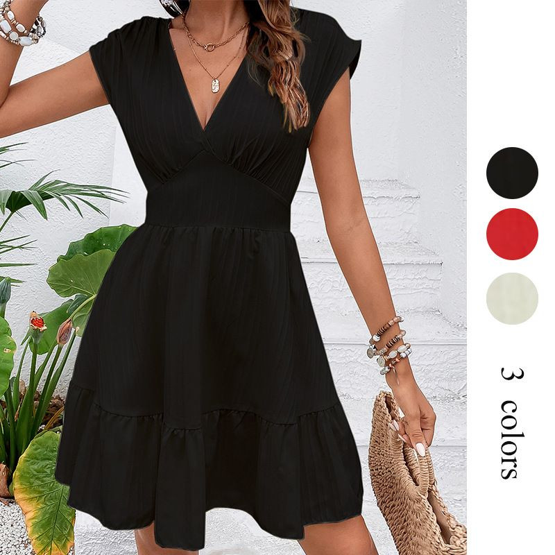 Buy European And American Dress Summer Sleeveless V-neck Cinched Waist ...