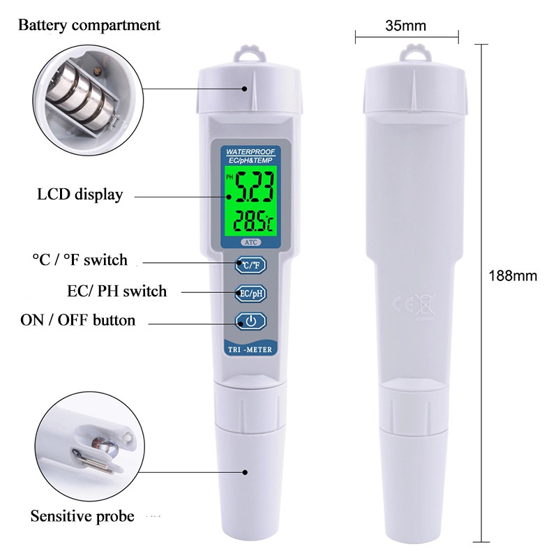 Buy 3 In 1 Water Quality Tester Portable Pen Type Conductivity Meter ...
