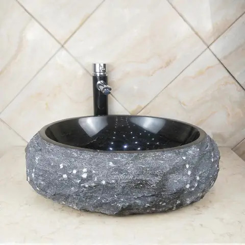 Buy Black Stone Kitchen Sink Round Shape Vanity Wah Hand Bathroom Small ...