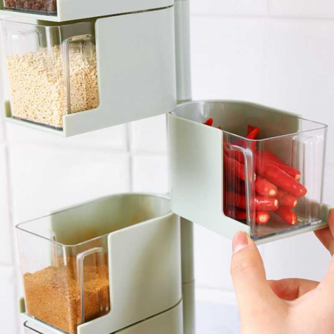 Buy Kitchen Storage Container Rotating Seasoning Pot Wall-mounted Spice ...