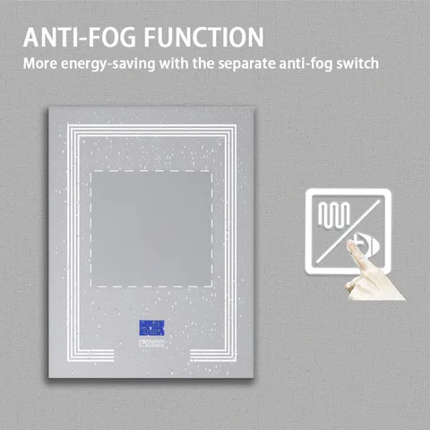 Buy Rectangular Wall Mirror Clock Temperature Display Blue Speaker ...