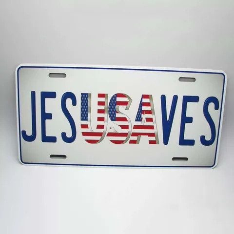 Buy American Flag Jesus Cross License Plate Cover Vintage For Car ...