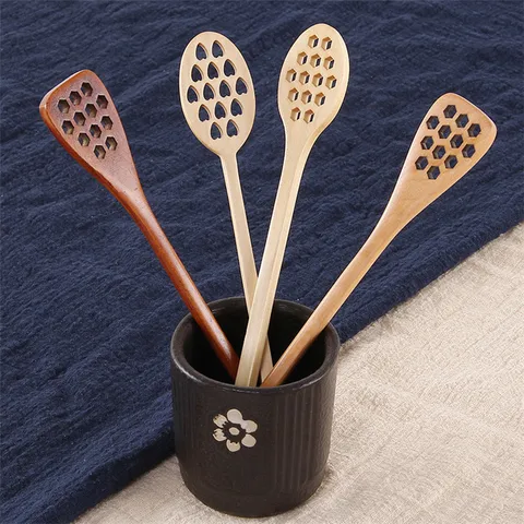 Buy Long Handle Honeycomb Shape Hollow Out Honey Spoon Coffee Stirring ...