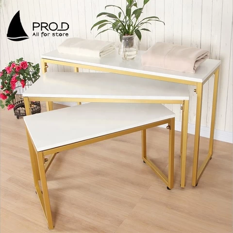 Buy Mall Clothing Store, Island Table Display Stand High And Low Gold ...