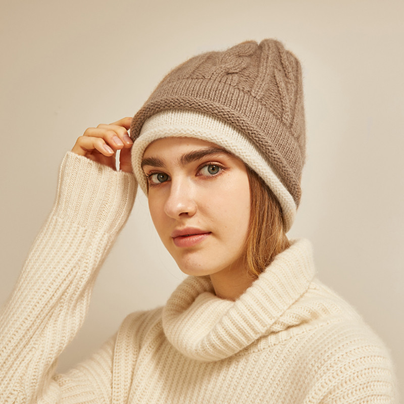 Buy New Design Cute Beige 100% Cashmere Knit Winter Hats For Women from ...