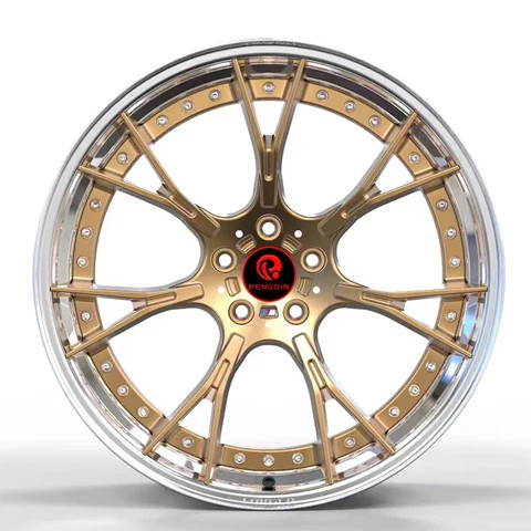 Buy Polished Brushed Gold Over Polish 2 Piece Forged Wheels 5x112/114.3 ...