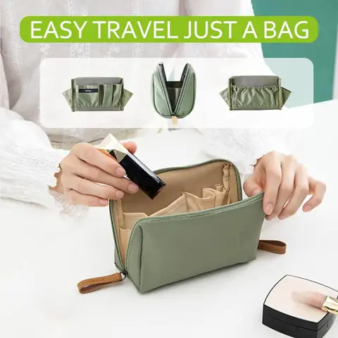 Buy Sage Green Pu Portable Makeup Bag Stylish Travel Organizer ...