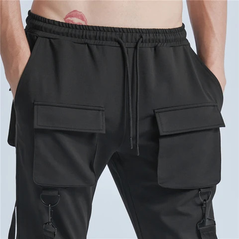 Buy Side Zipper Pockets Ribbons Taped Men Harem Cargo Jogger Pants from ...