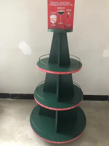 Buy Wine Bottle Display Rack, Green Wooden Round Beverage Shelf 3 Tier ...