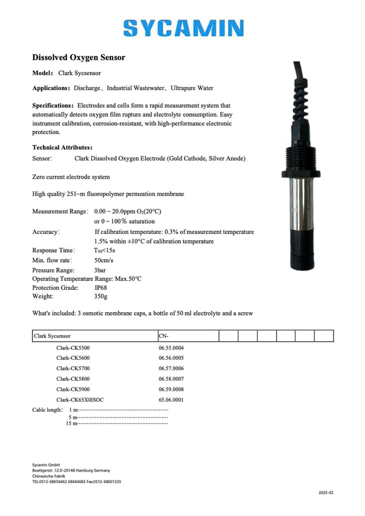 Buy Dissolved Oxygen Sensor from Sycamin GmbH, Germany | Tradewheel.com