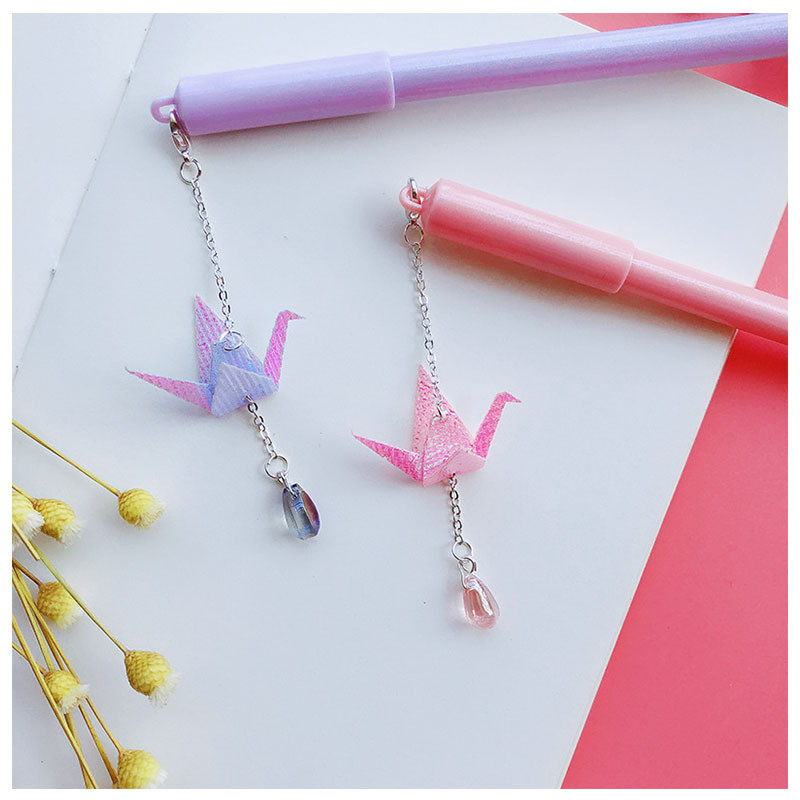 Buy Fresh Thousand Paper Crane Pendant Gel Pen School Student Kids Gel ...