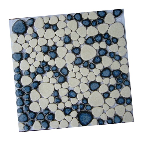 Buy Glazed Blue Mix White Pebble Mosaic Tile Bathroom 8x8 Ceramic Floor ...