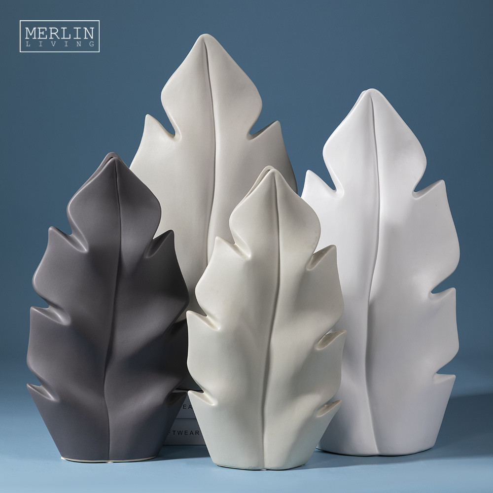 Buy Leaf Shape Art Custom Nordic Vase Design Matte White Decorative ...