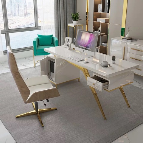 Buy Luxury Design Marble Home Office Desk Set Gold Stainless Steel ...