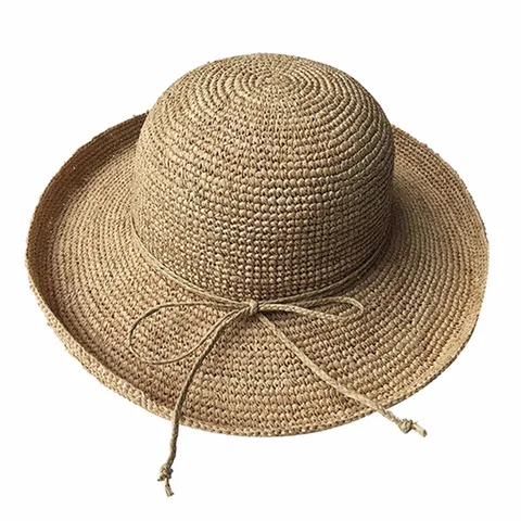 Buy Promotional Crushable Summer Beach Crocheted Packable Fashion Lady Straw Hat Raffia Bucket ...