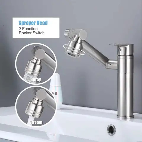 Buy 1080 Degree Swivel Bathroom Faucet With Big Angle Rotate Spray Dual ...