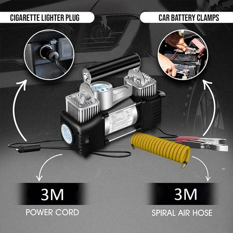 Buy 12v Portable Air Compressor 150psi Tire Inflator Dual Cylinder Tire ...