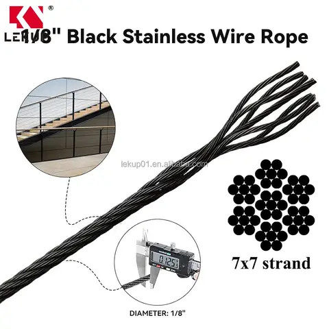 Buy 2000ft Ss Cable Black Balustrade 1/8 Steel Rope Wires 7x7 Stainless ...