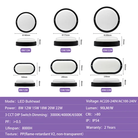 Buy 2024 New Led Bulkhead 18w 3 Cct Dip Switch 6500k Ip54 Ac220-240v ...