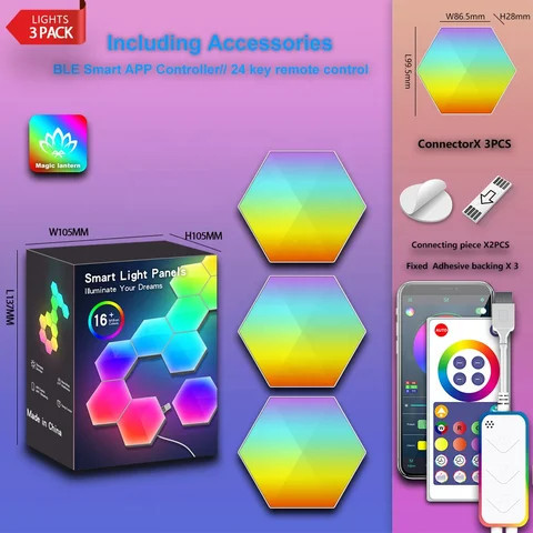 Buy 3 Pack Hexagon Light Panels Cool Music Sync Gaming Lamp Smart Rgb ...