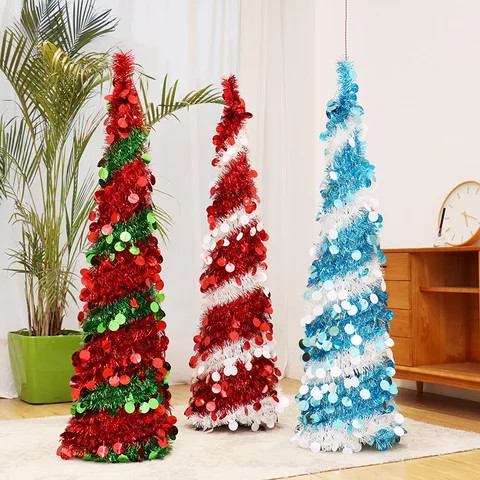 Buy Collapsible Pop Up 5ft Tinsel Pre-lit Christmas Tree With Lights ...