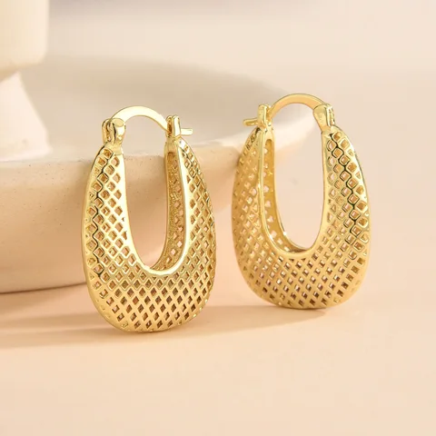 Buy French Retro Grid-type Copper-plated 18k Gold Earrings For Girls ...