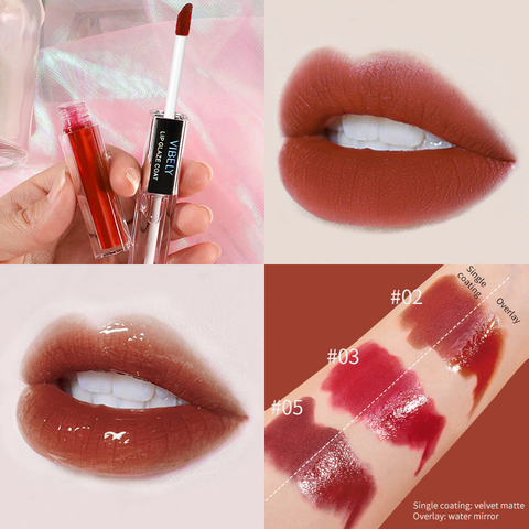 Buy Makeup 2 In 1 Matte Vegan Lip Gloss Moisturize Non-stick Cup Double ...