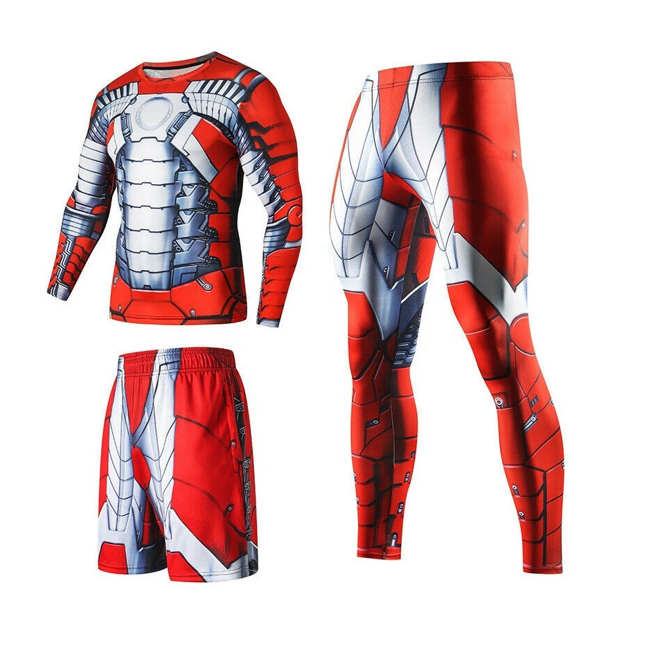Buy Mens Sublimation 3 Pc Set Workout Compression Bjj Mma Long Sleeve ...