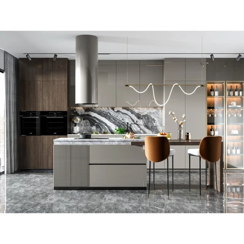 Buy New Style Custom Black Grey Matte Lacquer Modular Islands Handless ...