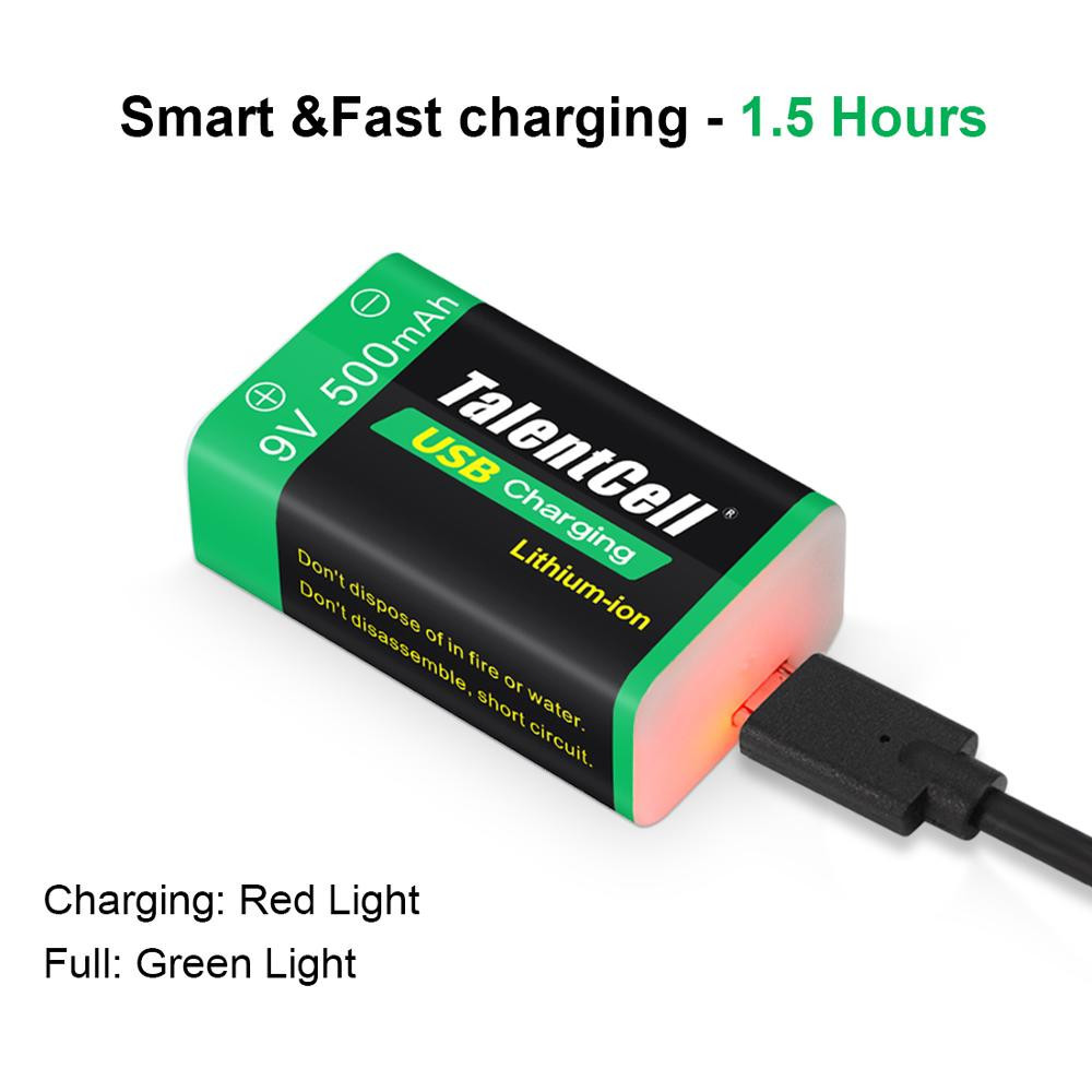Buy Talentcell 9v Lithium Ion Battery, High Capacity 500mah ...