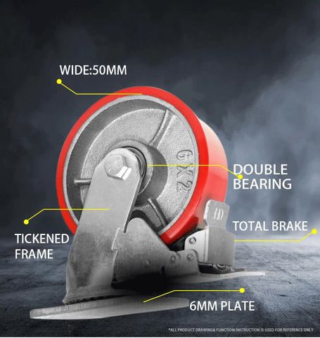 Buy Weihang 6*2inch Heavy Duty Cast Iron Red Pu Caster Fixed Caster ...