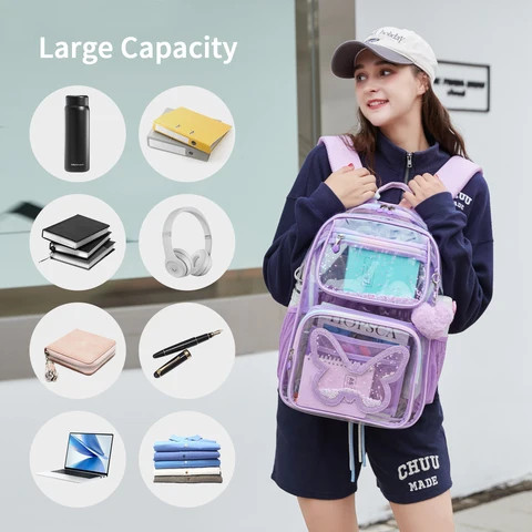 Buy Custom Logo Purple Clear Backpack Outdoor Waterproof Transparent ...