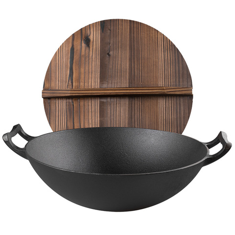 Buy High Quality Chinese Pre-seasoned Cast Iron Wok Pan With Double ...