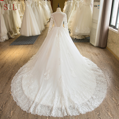 Buy Sl33 Simple White Wedding Dress 2021 Long Sleeves Luxury Full Lace ...